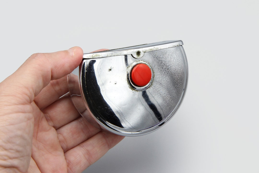 RARE Silver Tone Ashtray With Red Button, MCM Ash Tray, Vintage 1950s ...