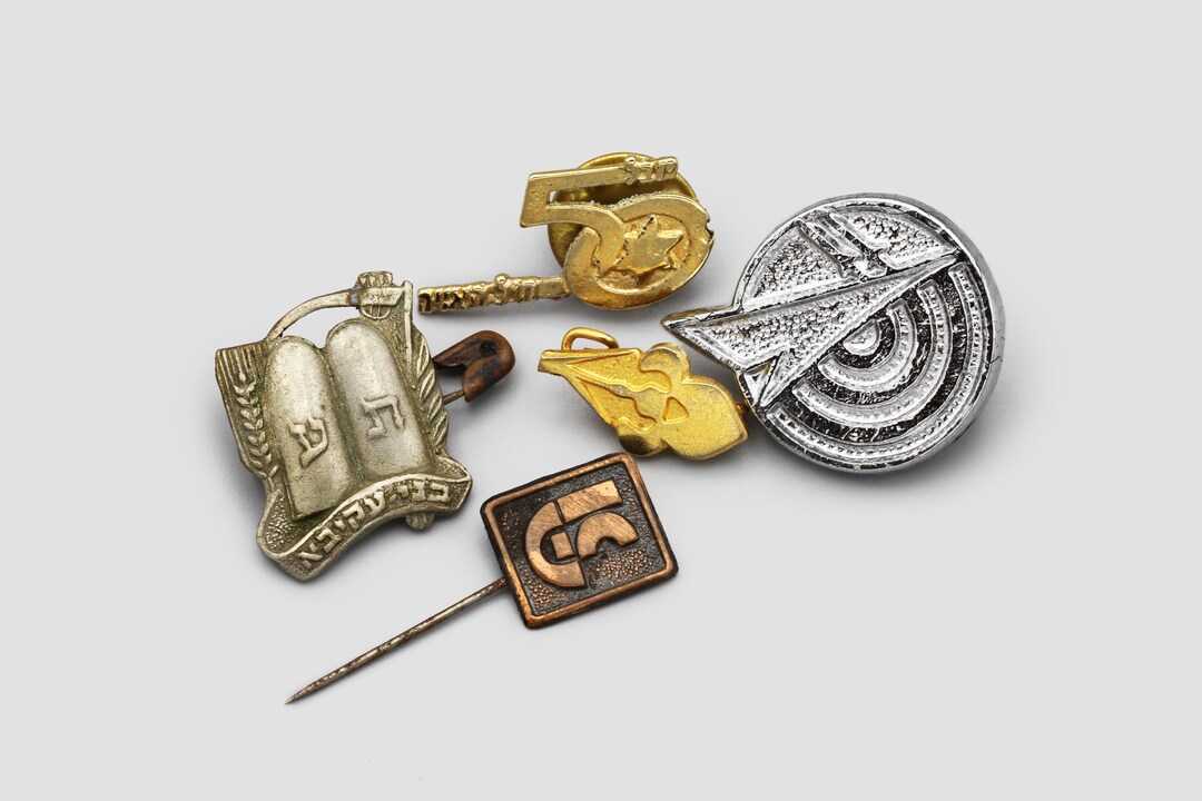 Lot of 5 Israel Pins, Bnei Akiva, IDF Army Tag Icon, Iris Flower ...