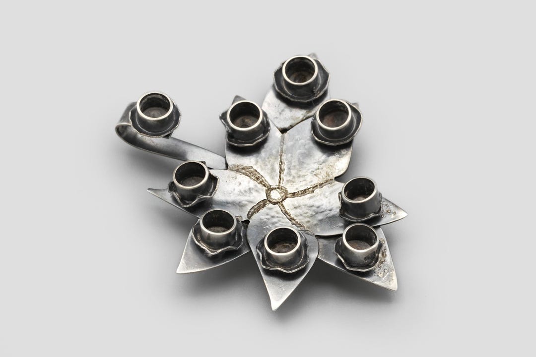 RARE Israel Sterling Leaf Shaped Menorah, Small Miniature Hanukkah ...