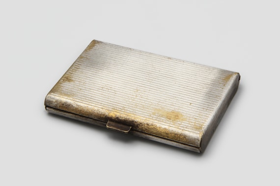 Antique Banded Cigarette Case, Engraved Silver Metal … - Gem