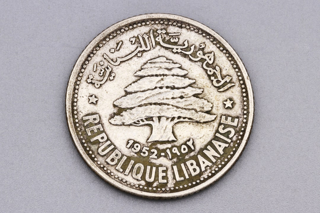 Lebanon 50 Piastres 1952 Coin, 600 Silver High Grade Coin, Cedar of ...