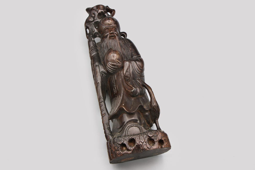 Shouxing Chinese Wood Sculpture Mythological God Shou Hsing, Detailed ...
