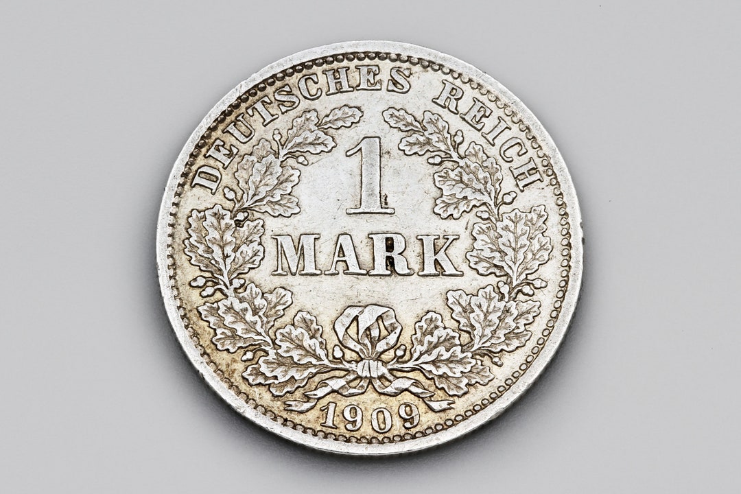 RARE 1 Mark 1909 D Wilhelm II Coin, Eagle With Small Shield, 900 Silver ...