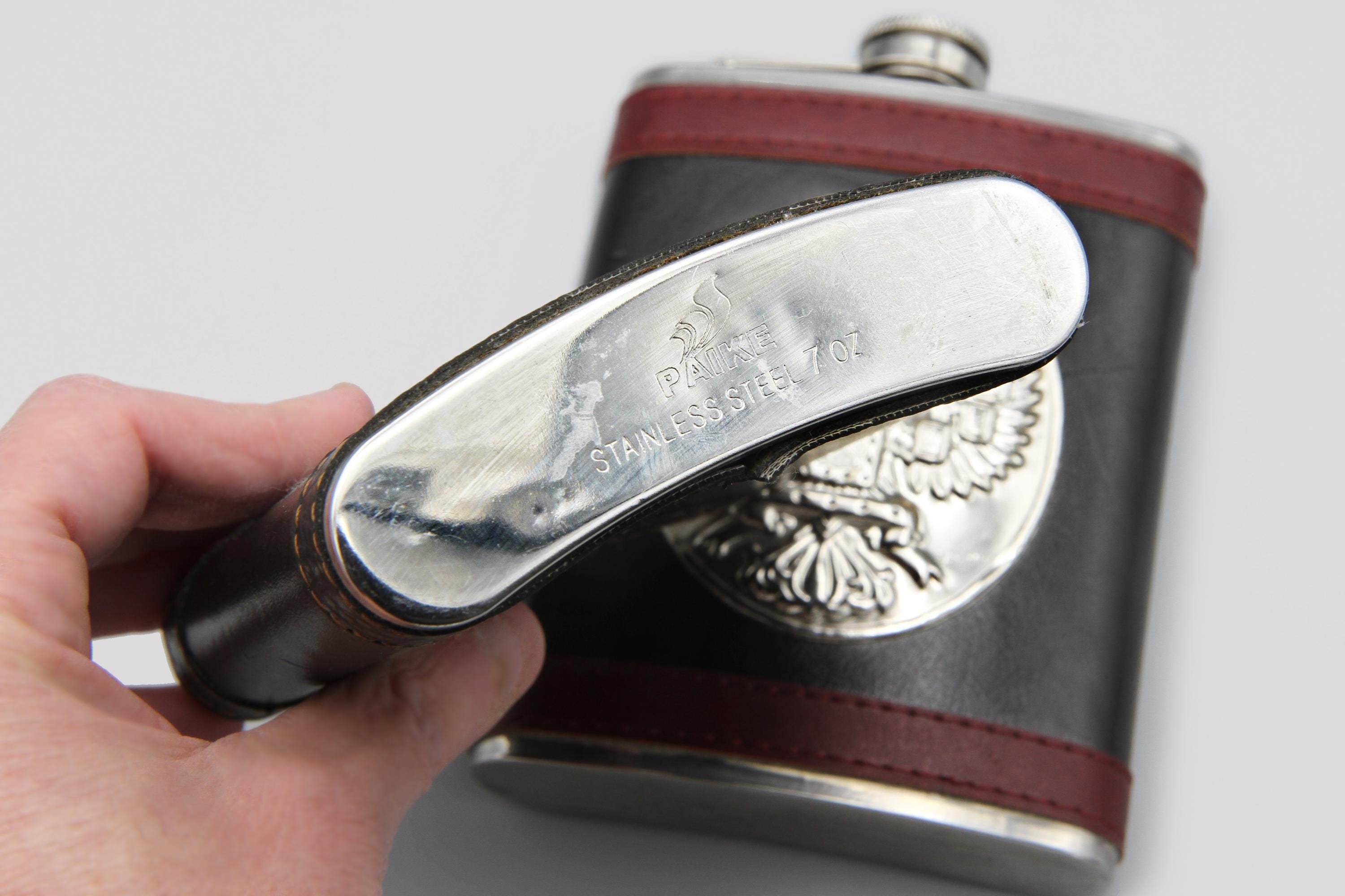 Pair of Vintage Flasks, Stainless Steel and Leather Whiskey Hip Flask ...