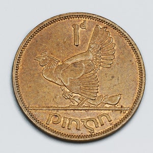1966 Eire 1D Coin, Ireland Republic Penny Coin, Hen With Chicks and a ...