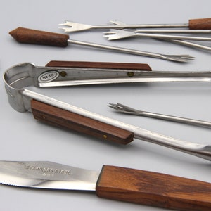 Stainless Steel and Wood Japanese Bar Utensils Set, Mid Century Modern ...