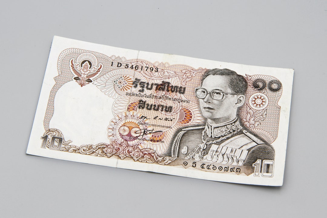 Vintage 1969 10 Baht Thailand 1C Paper Money, 10 Baht Banknote ...