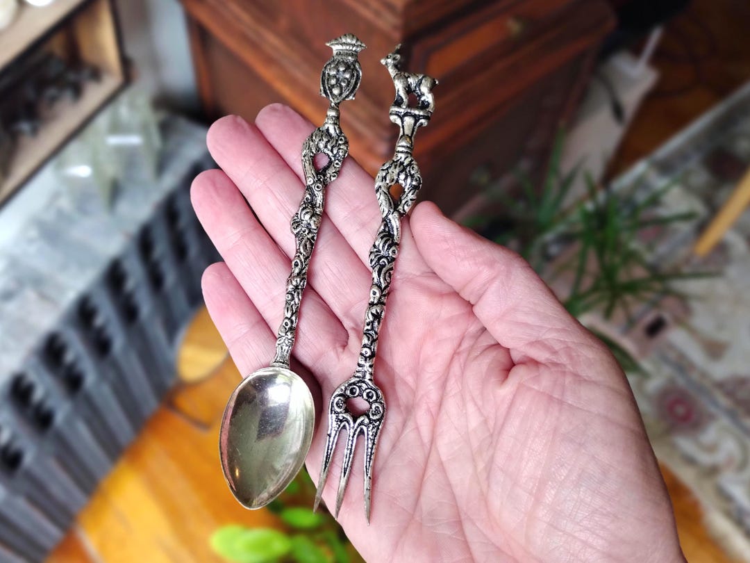 Silver Plated Spoon and Fork, Signed Italy Cutlery, Vintage 1950s ...
