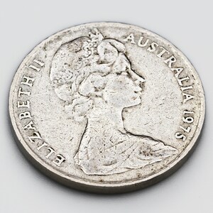 10 Cents Australia Coin 1975, Elizabeth II Portrait, Great Britain ...