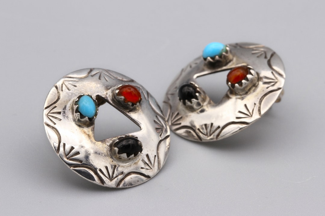 Signed RIMO Round Concho Studs, Southwestern Colorful Multi Stone ...