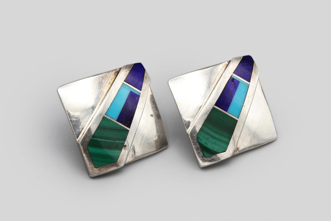Knifewing Segura Apache Stud Earrings, 925 Sterling Silver Multi Stone ...