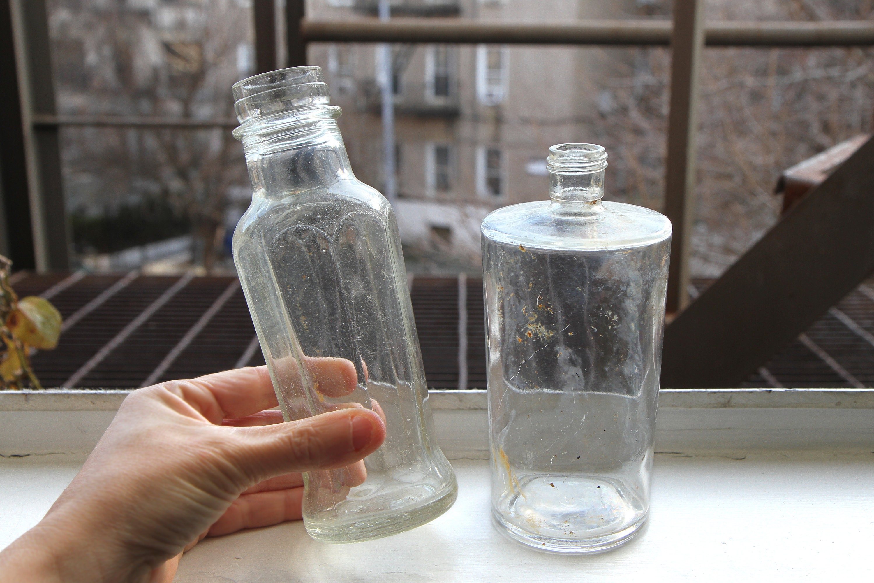 Pair of Antique Clear Glass Bottles, Found in New York USA, Two ...