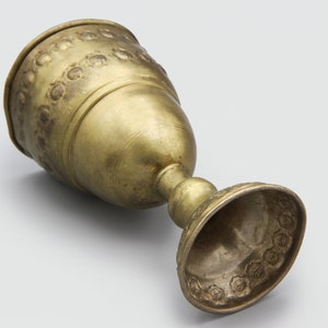Vintage Bronze Tone Footed Kiddush Cup, Rustic Wine Goblet With Stamped ...