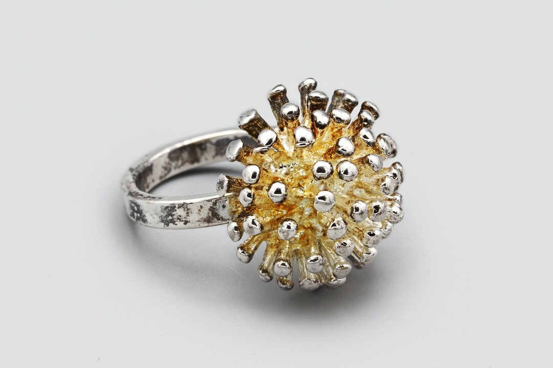 Retro Modernist Ring Size 7, 925 Silver Abstract Ring, Flower Burst ...