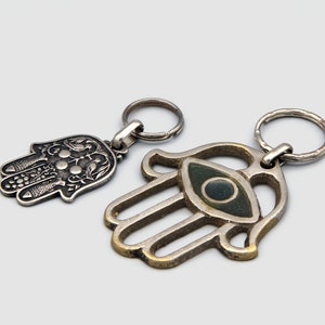 Pair of Metal Hamsa Keychains, Metal Fatima Hand Keyrings, Jewish Symbols Charm Amulet, Evil Eye ...