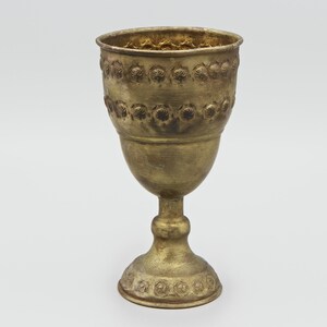 Vintage Bronze Tone Footed Kiddush Cup, Rustic Wine Goblet With Stamped ...