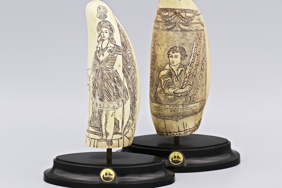 Set of Two Engraved Resin Sculptures, Maritime Scene Sailor Pirates ...