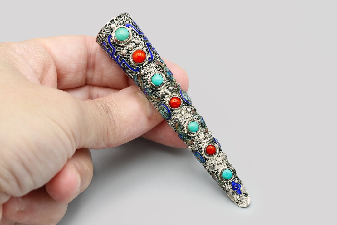 Antique 1920s Chinese Export Fingernail Guard, 925 Sterling Silver ...