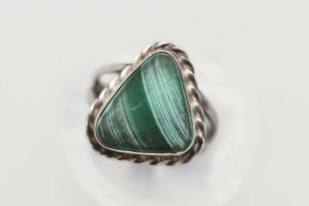 Native American Style Ring Size 6, 925 Silver and Malachite Stone ...