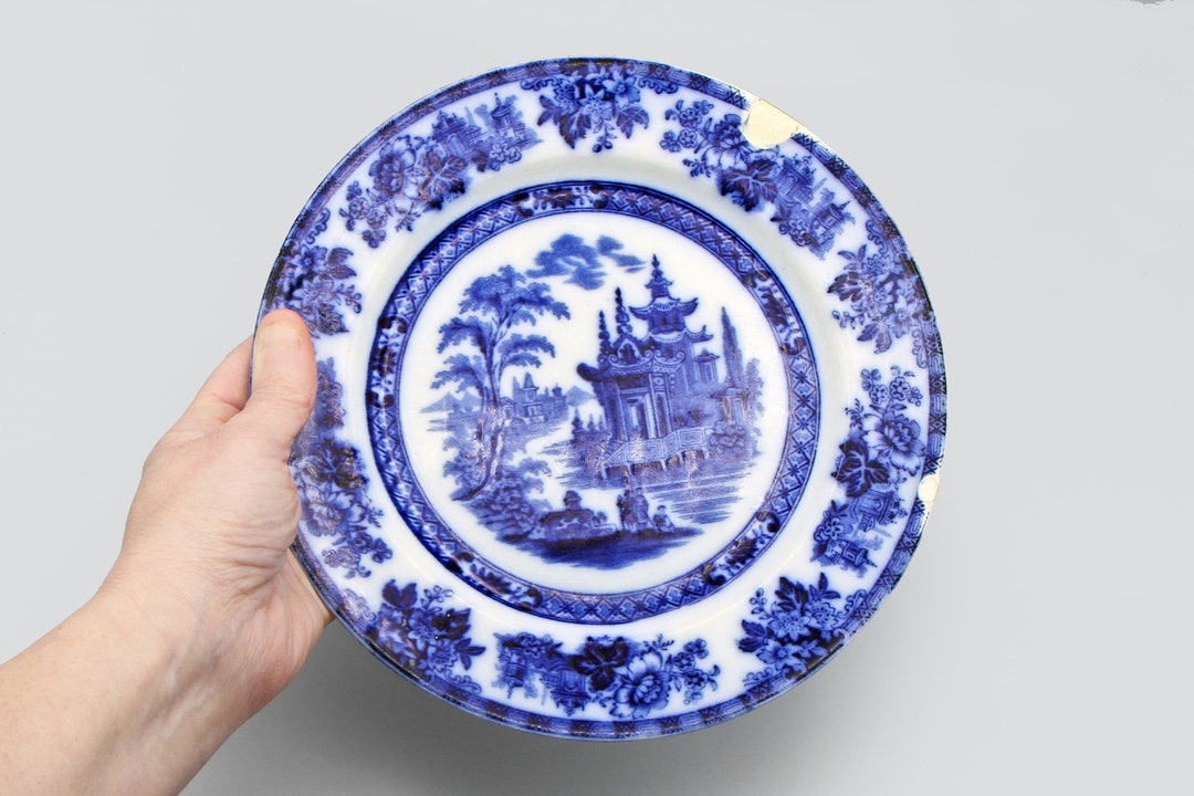 Royal Doulton Burslem Flow Blue Madras Pattern Plate, Antique 1900s ...