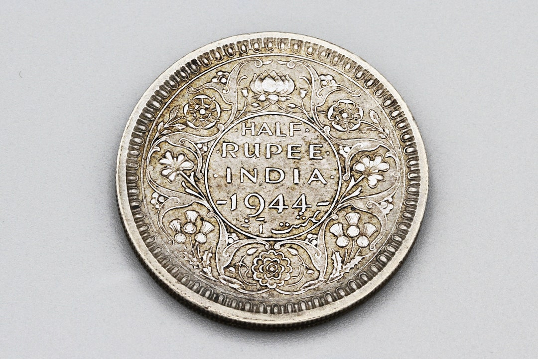 1/2 Rupee India 1944 L Coin, 500 Silver Coin Bombay, Uk King George VI ...