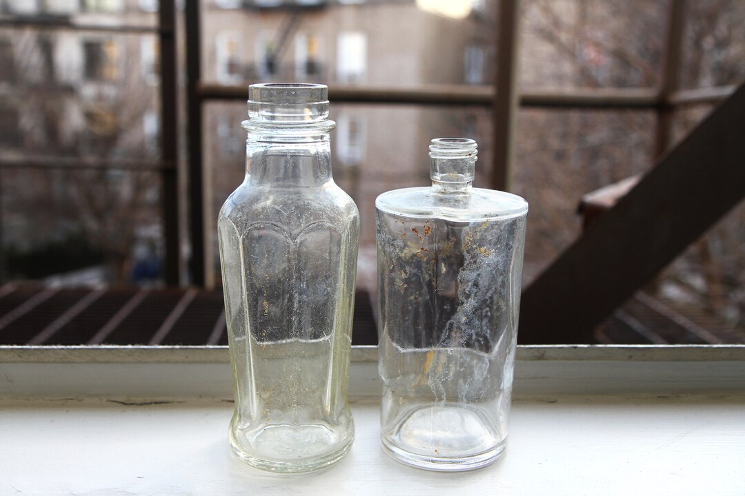Pair of Antique Clear Glass Bottles, Found in New York USA, Two ...