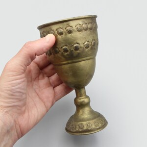 Vintage Bronze Tone Footed Kiddush Cup, Rustic Wine Goblet With Stamped ...