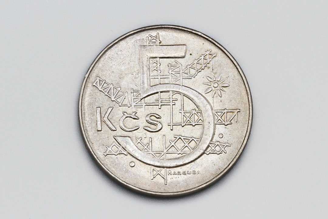 1991 Czechoslovakia 5 Korun Coin, Copper Nickel Coin, CSFR State Shield ...