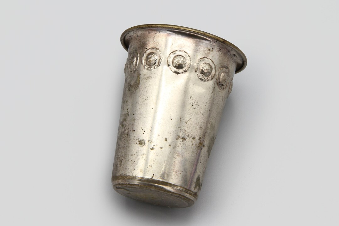 Old Shabbat Kiddush Cup, Hebrew Blessing Silver Metal Cup, Embossed ...