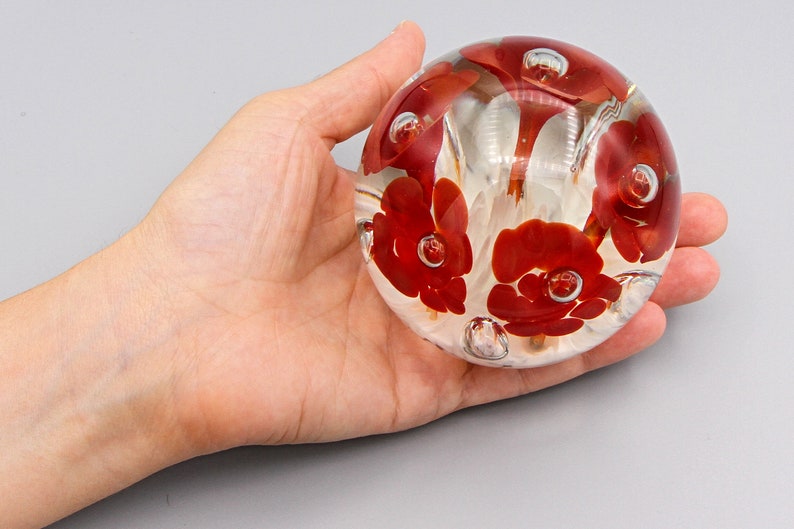 Red and White Glass Paperweight Abstract Flowers Glass Art - Etsy