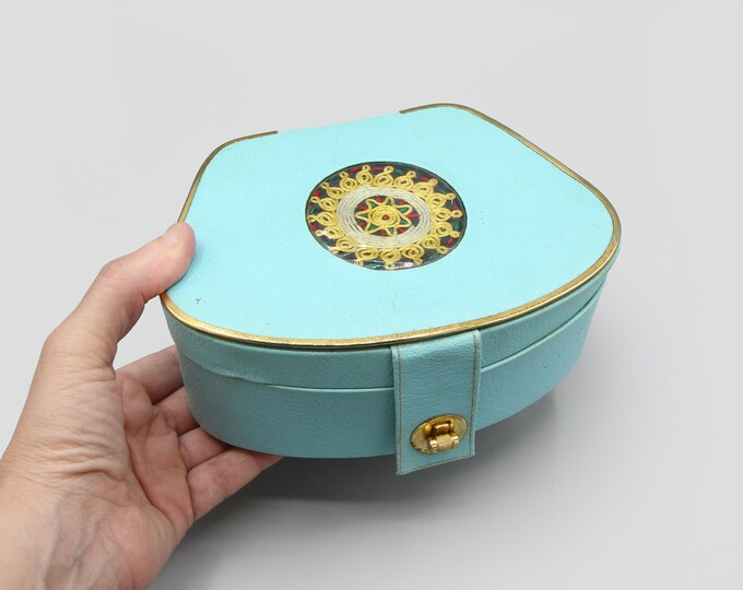 RARE Israel WM Vintage Vinyl and Yemenite Embroidery Box, Light Blue ...