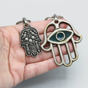 Pair of Metal Hamsa Keychains, Metal Fatima Hand Keyrings, Jewish ...