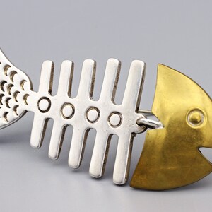 Large Fish Bone Brooch, 925 Sterling Silver and Brass Fish Pin, Taxco ...