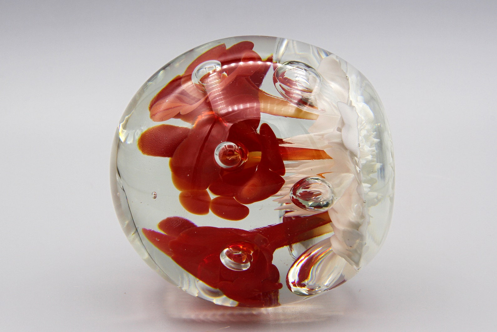 Red and White Glass Paperweight Abstract Flowers Glass Art - Etsy