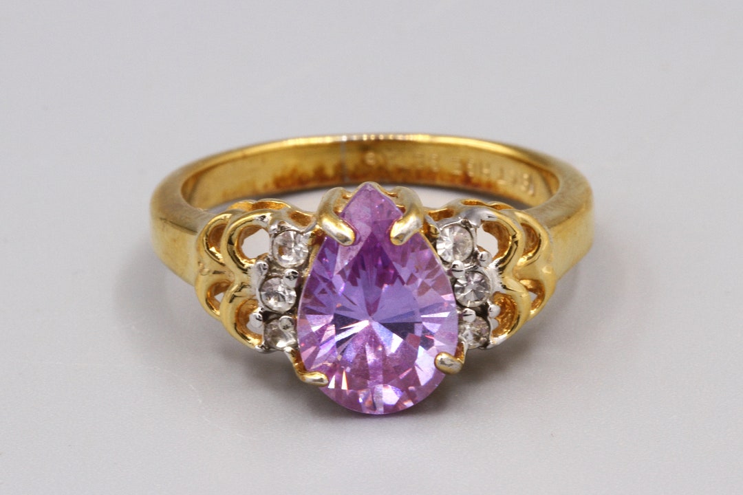 18kt Yellow Gold Plated Engagement Ring Size 9, Purple Lavender Cubic ...