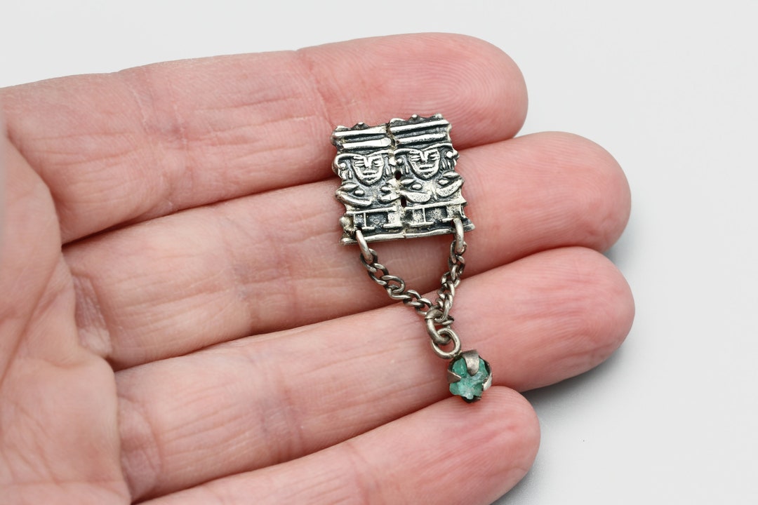 900 Silver Warrior Inca Figurine Pin, Colombia Sterling Miniature ...