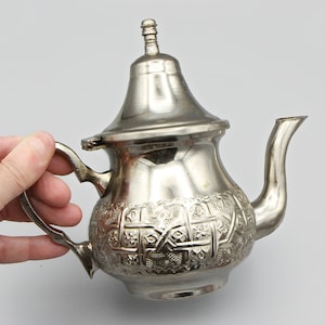 Small Traditional Moroccan Teapot, Engraved Ornate Silver Metal Tea ...