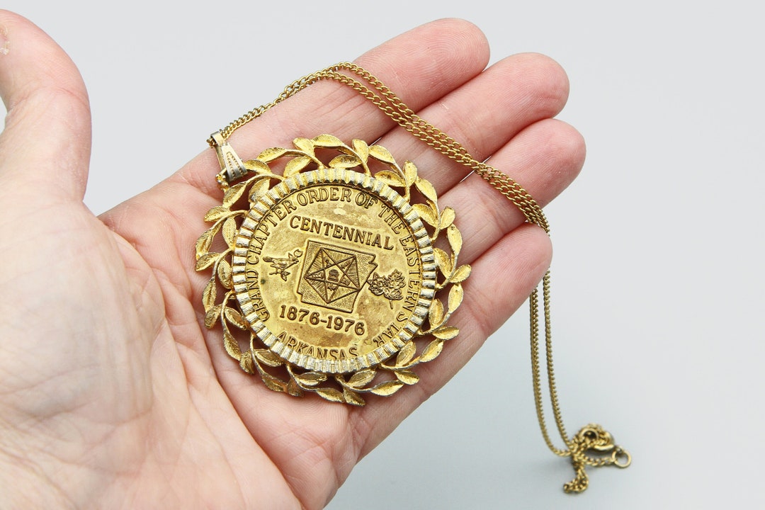Large Coin Pendant Necklace, Grand Order of the Eastern Star Centennial ...
