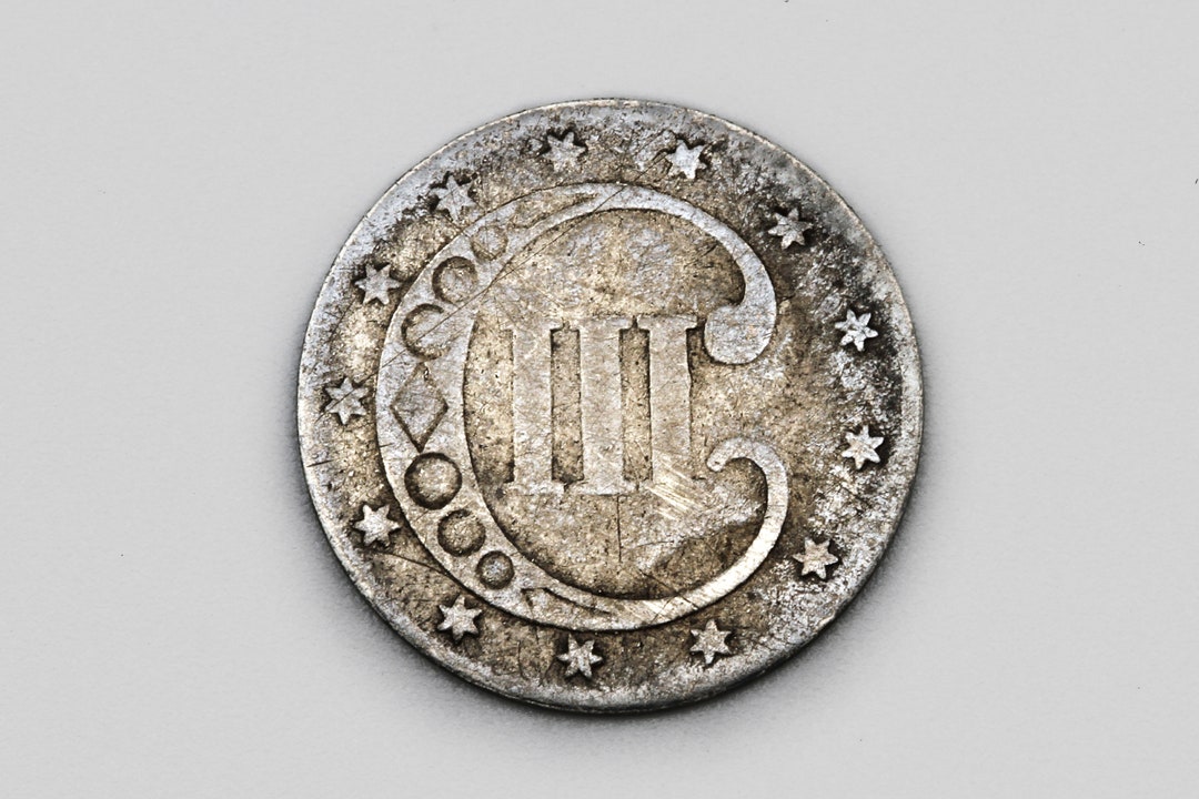 RARE 1852 3CS Three Cent Coin, 750 Silver 3 Cents Coin, Antique 1800s ...
