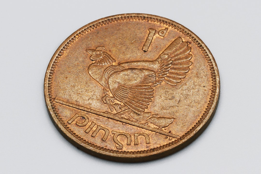 1966 Eire 1D Coin, Ireland Republic Penny Coin, Hen With Chicks and a ...