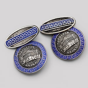 Vintage 900 Silver and Enamel Greek Cufflinks, Parthenon Acropolis ...