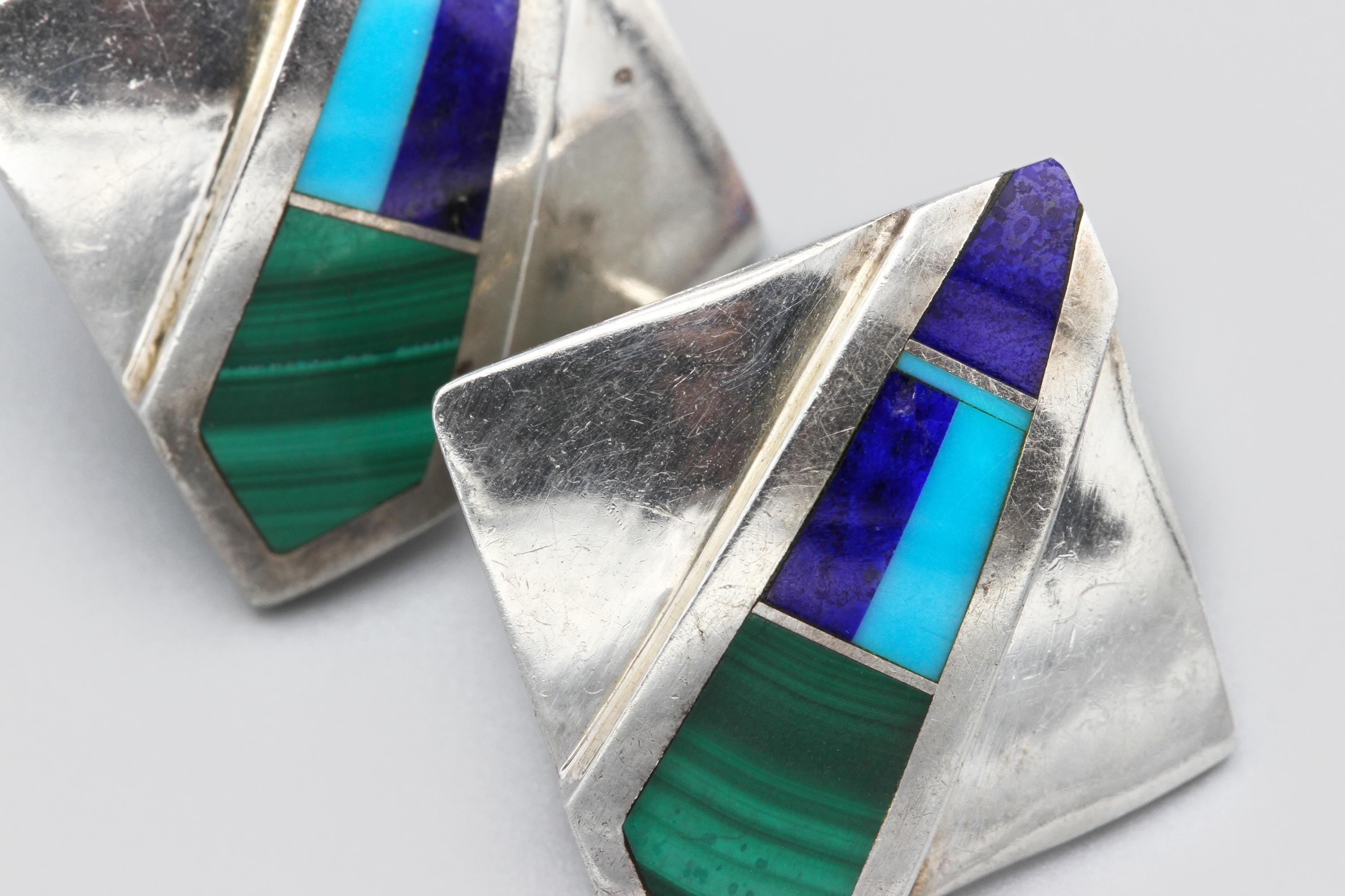 Knifewing Segura Apache Stud Earrings, 925 Sterling Silver Multi Stone ...