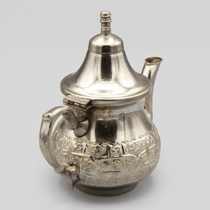 Small Traditional Moroccan Teapot, Engraved Ornate Silver Metal Tea ...
