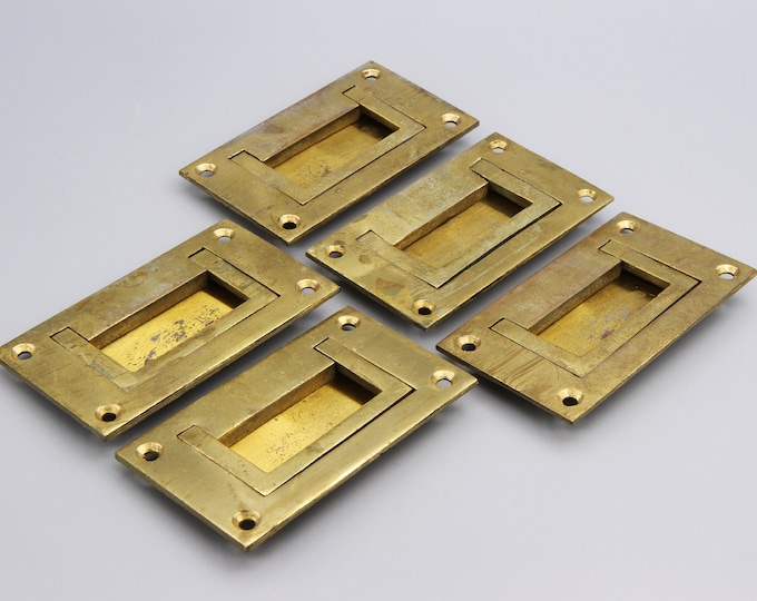 Set of 5 Metal Rectangular Handles With Screws, Gold Tone Metal ...