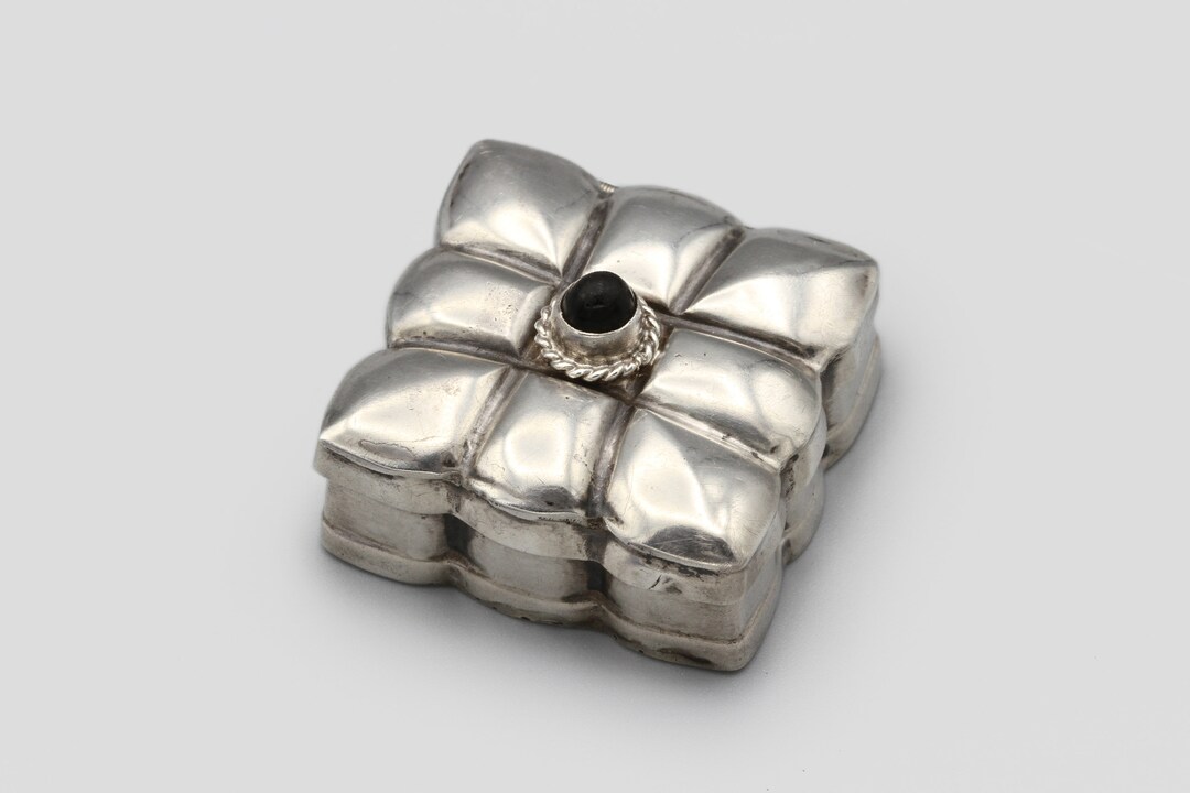 Old Mexican Sterling and Onyx Pillbox, Taxco Mexico Square Pill Box ...