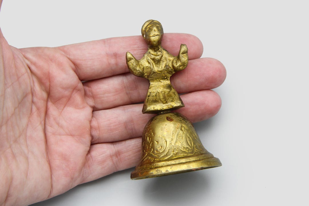 Israel Ornate Brass Bell Praying Man Handle, Jewish Decorative Arts ...