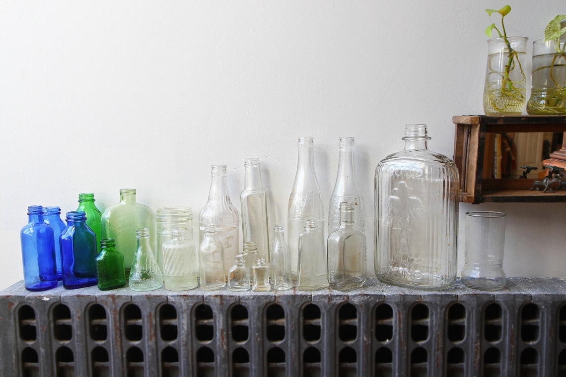 Pair of Antique Clear Glass Bottles, Found in New York USA, Two ...