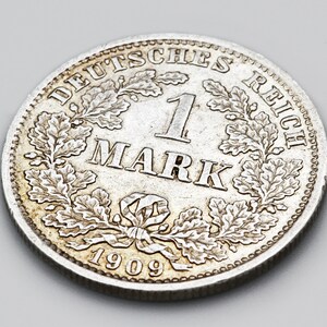 RARE 1 Mark 1909 D Wilhelm II Coin, Eagle With Small Shield, 900 Silver ...