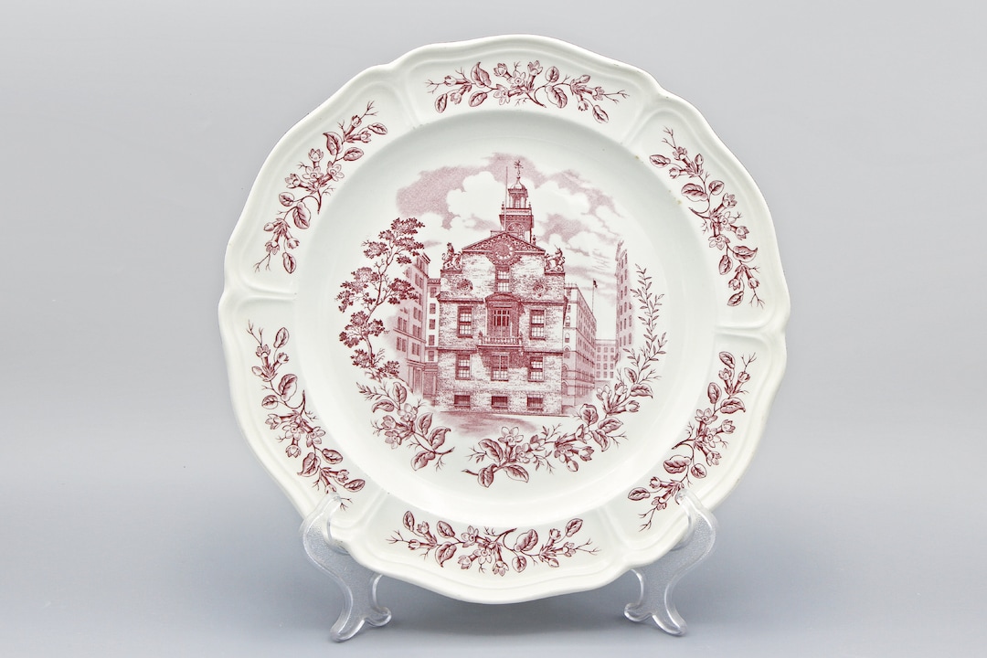 Vintage Wedgwood Red and White Plate, Hall State House Historic Boston ...