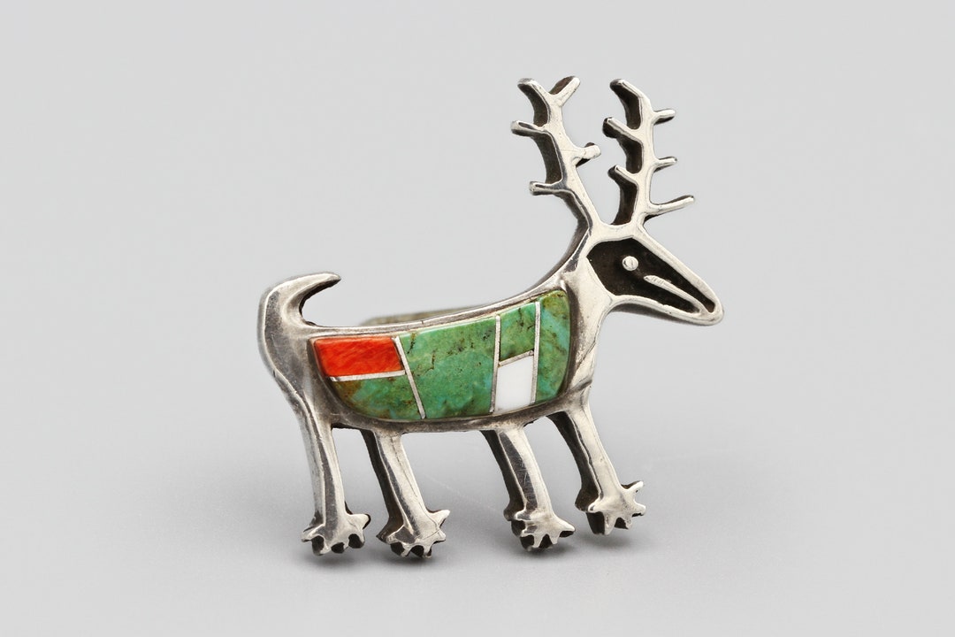Sterling Reindeer Gemstone Inlay Brooch Signed Rock Kritters - Etsy